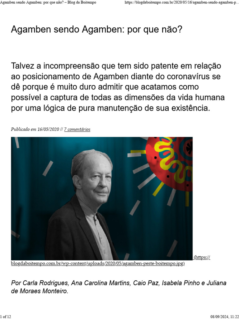 Agamben Sendo Agamben - Por Que Não - Blog Da Boitempo | PDF