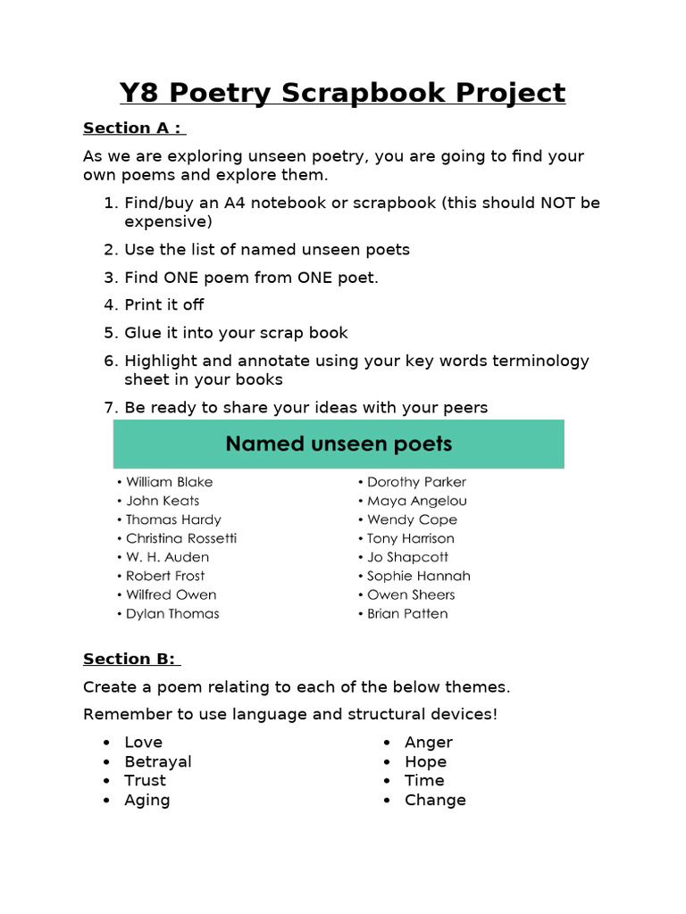 Y8 Poetry Scrapbook Project 2 | PDF | General Fiction