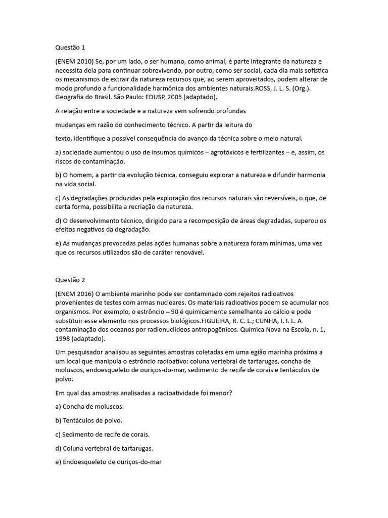 Exercicio Ecologia Enem | PDF