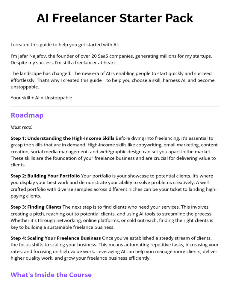 AI Freelancer Starter Pack A Complete Guide | PDF