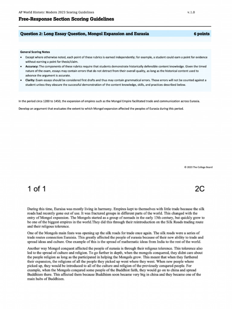 2023 AP World History Modern Student Samples - Set 1 | PDF