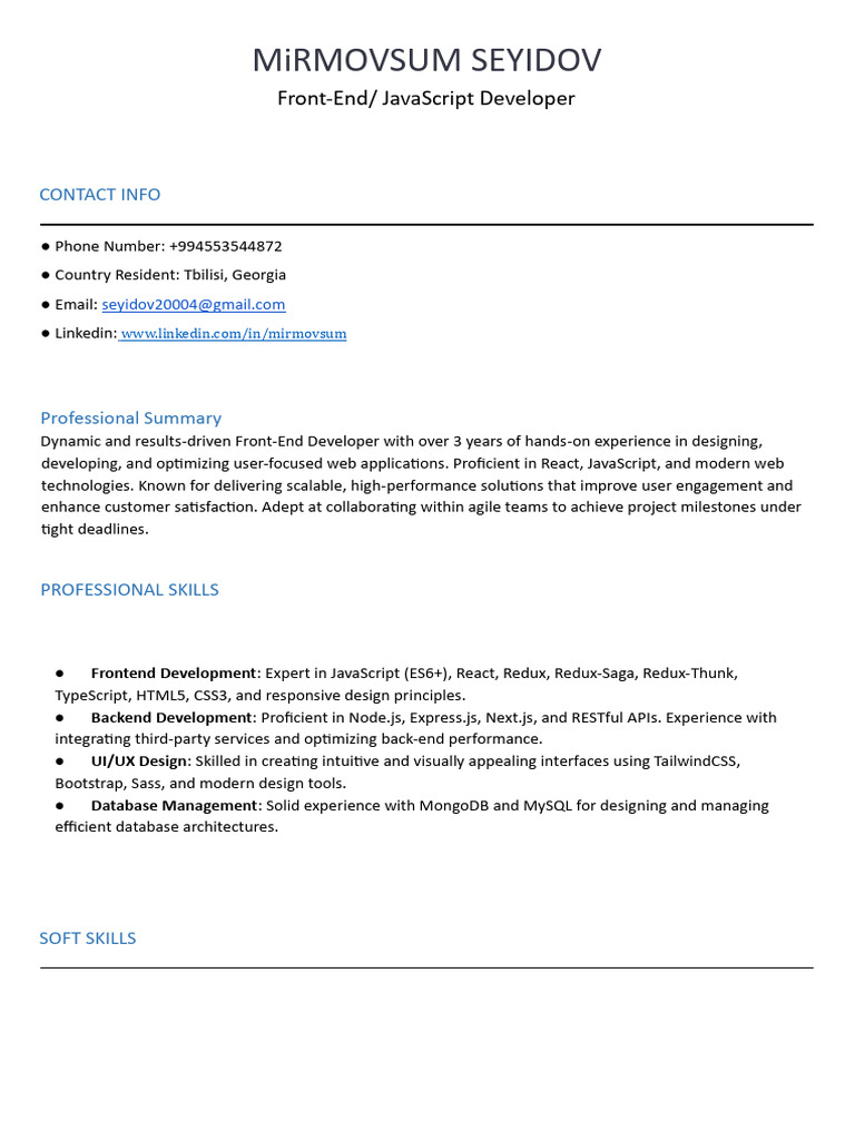 Mirmovsum Seyidov Front-End JavaScript Developer 2024 (+) 2 | PDF