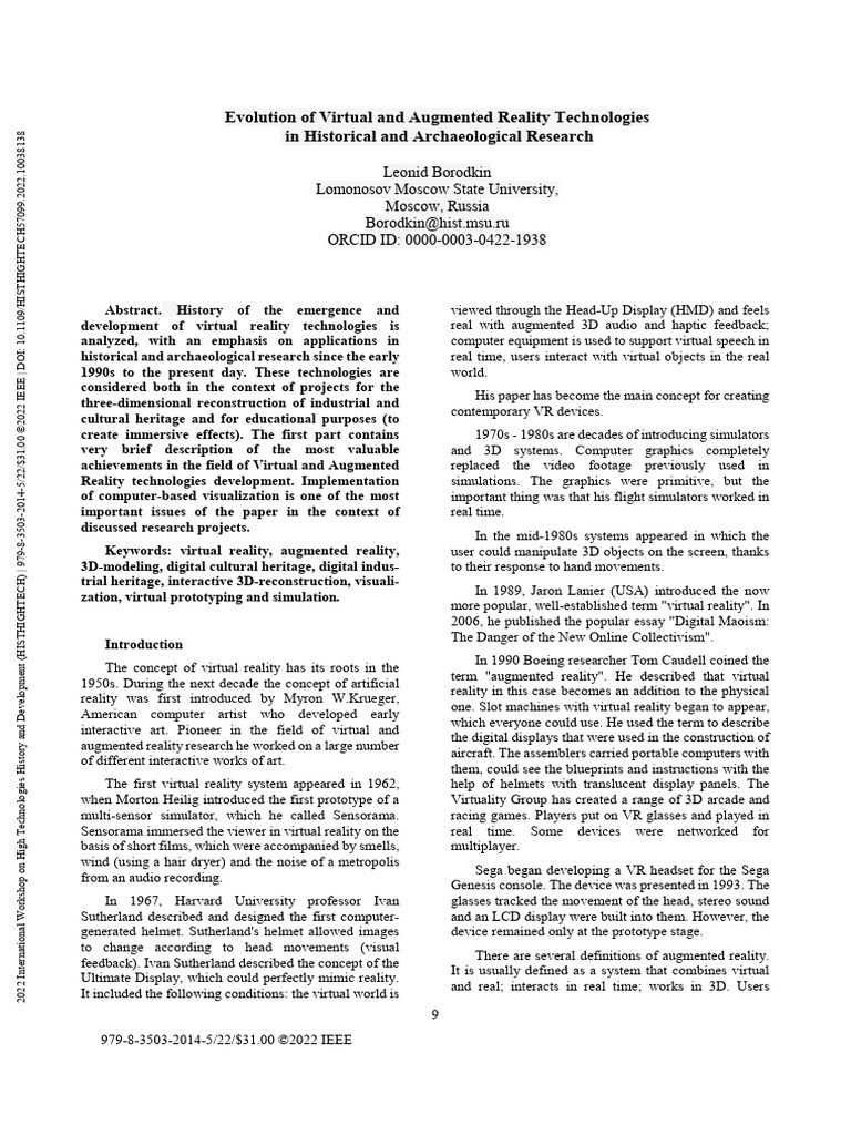 Evolution of Virtual and Augmented Reality Technologies in Historical ...