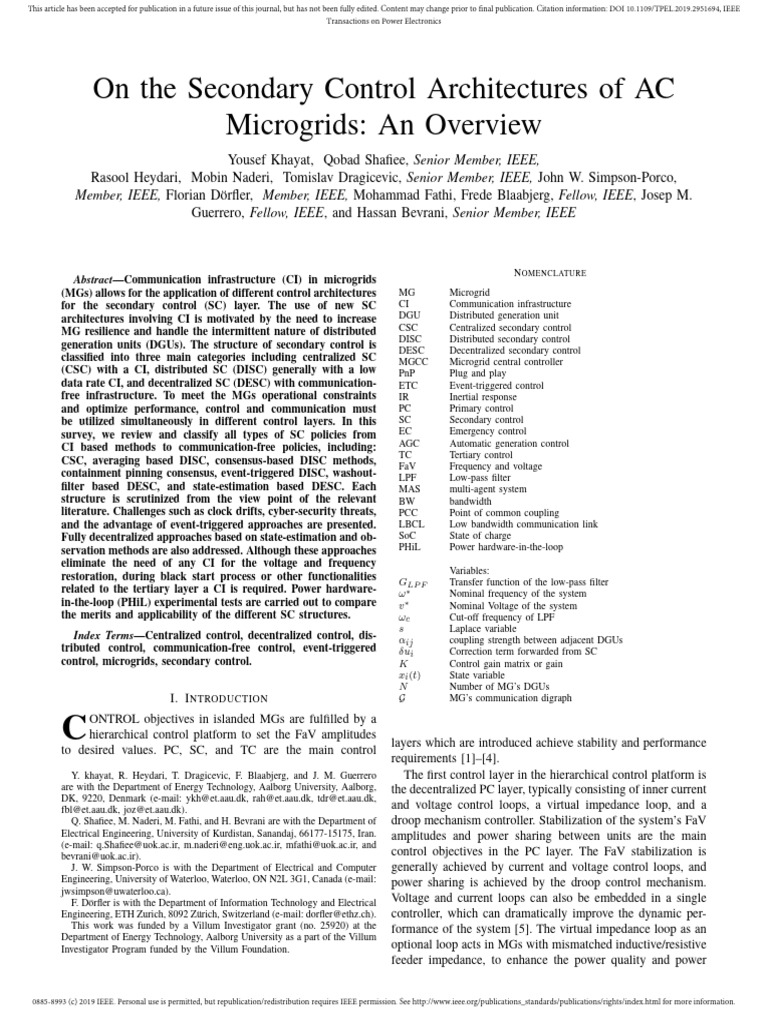 On The Secondary Control Architectures Of Ac Microgrids An Overview Pdf
