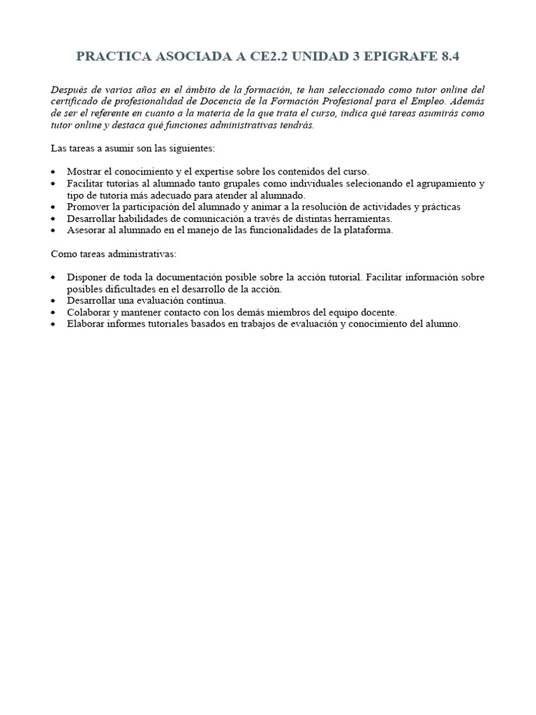 Practica Asociada A Ce2.2 Unidad 3 Epigrafe 8.4 | PDF