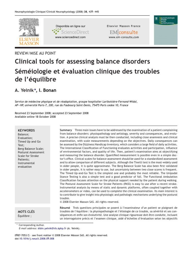 Clinical Tools For Balance Patients | PDF