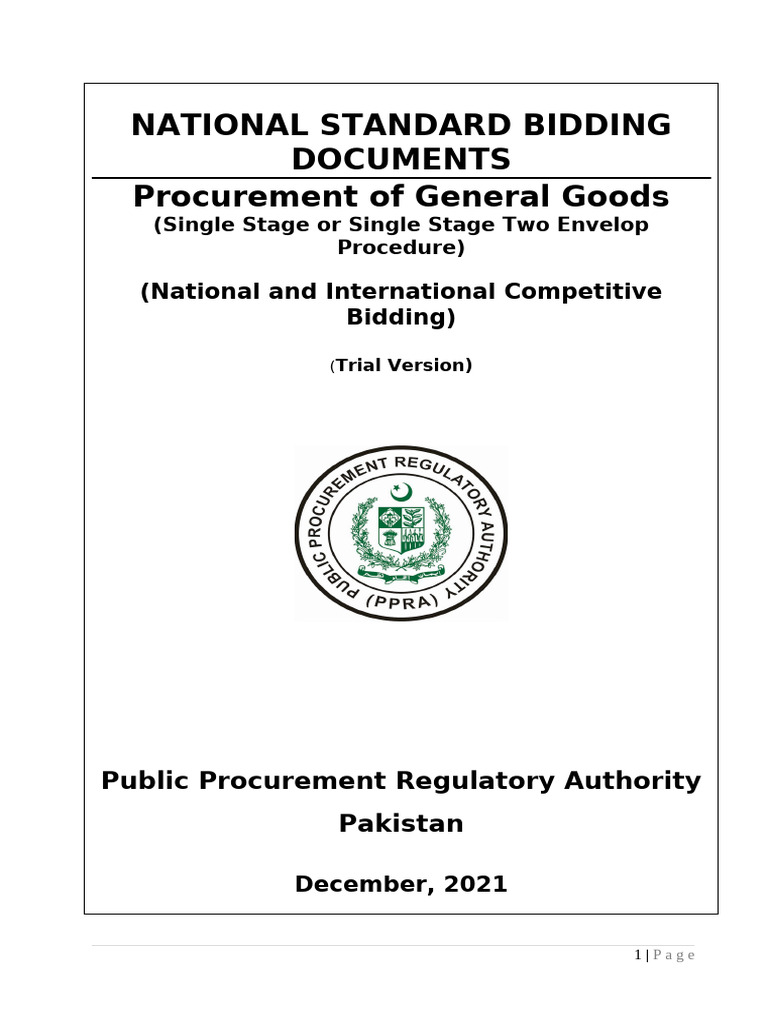 National Standard Bidding Documents Procurement of General Goods | PDF
