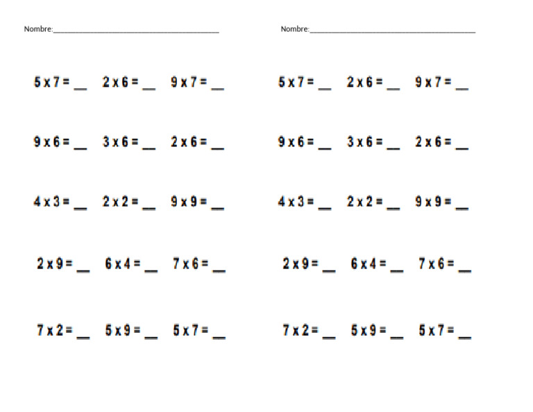 Multiplicaciones Del 2 Al 9 | PDF