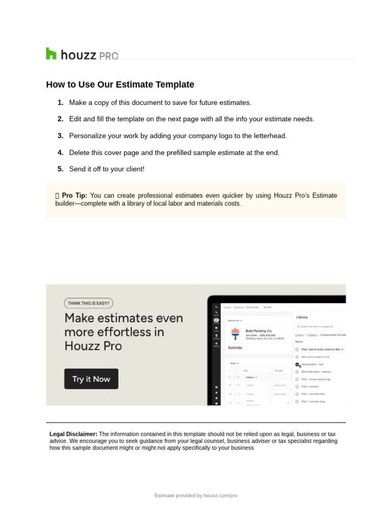 Painter Sample Estimate Template | PDF | Payments | Money
