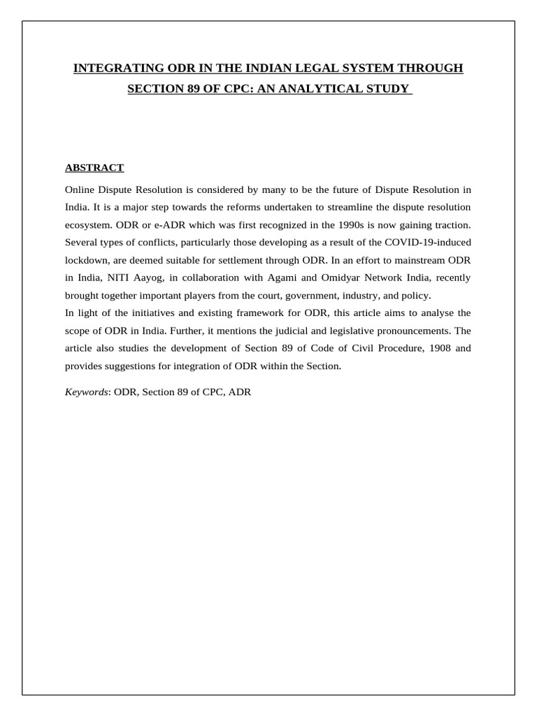 Section 89 of CPC and ODR | PDF | Alternative Dispute Resolution ...
