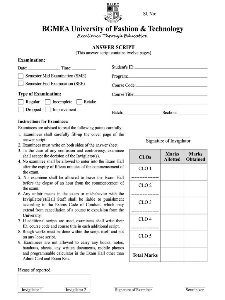 Answer-Script Front 241 | PDF