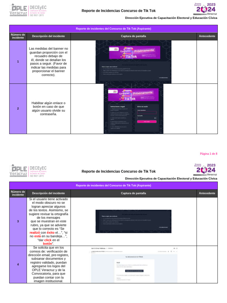 Formato De Incidencias Admin Deceyec Y Odes Obs Tik Tok Pdf