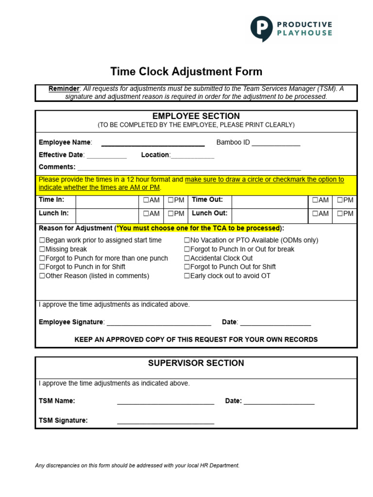 Time Clock Adjustments Form Template | PDF