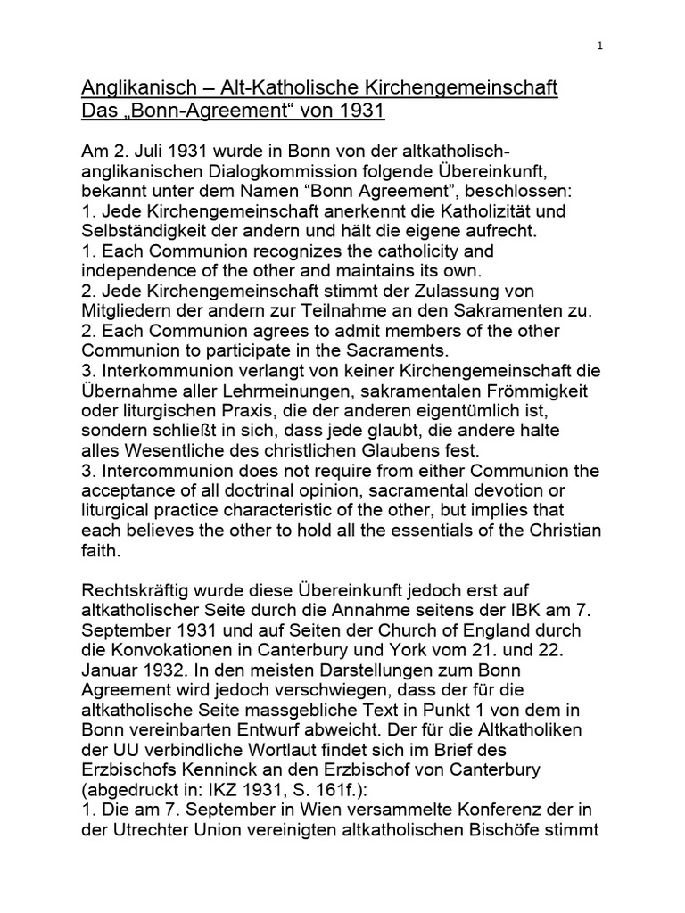 Bonn Agreement 1931 | PDF | Christian Belief And Doctrine | Christian ...