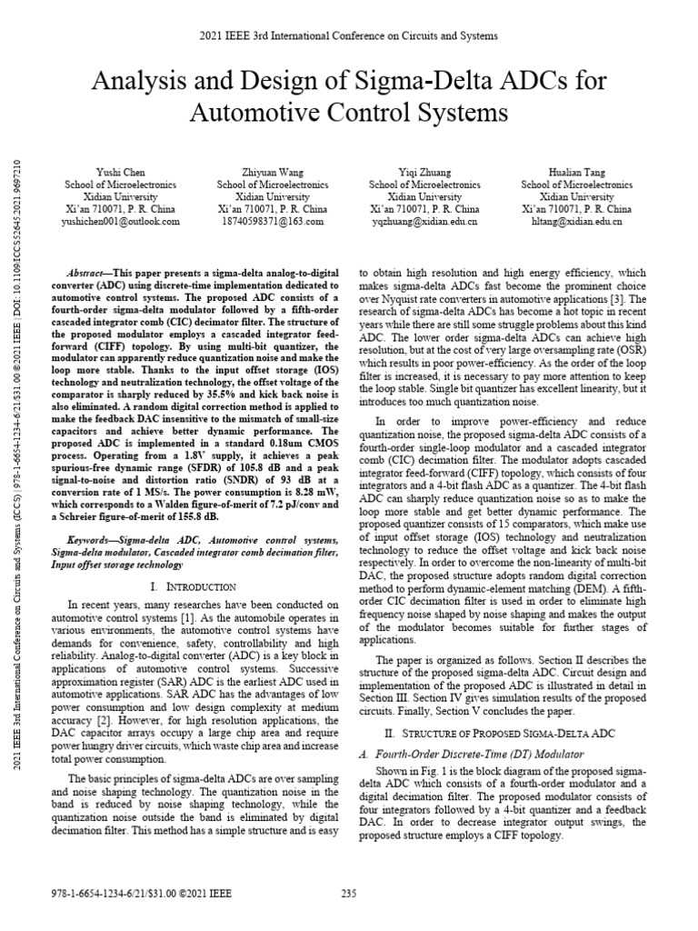 Analysis and Design of Sigma-Delta ADCs For Automotive Control Systems ...