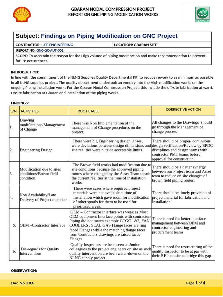 GNC Quality Findings On The Modification Works | PDF
