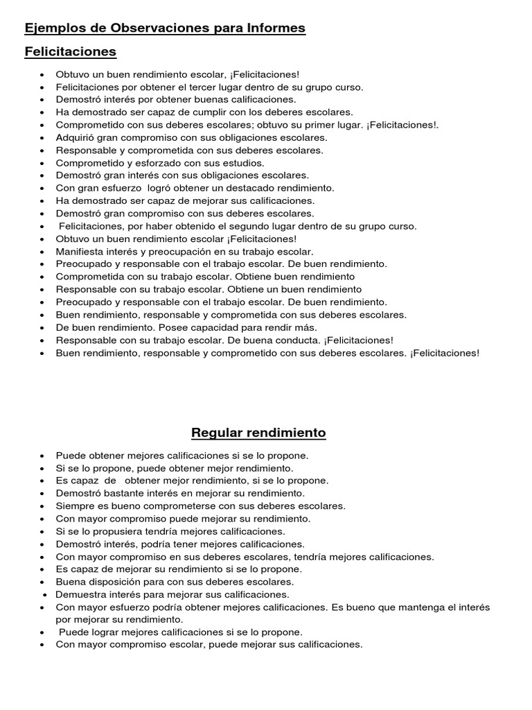 Ejemplos de Observaciones Para Informes