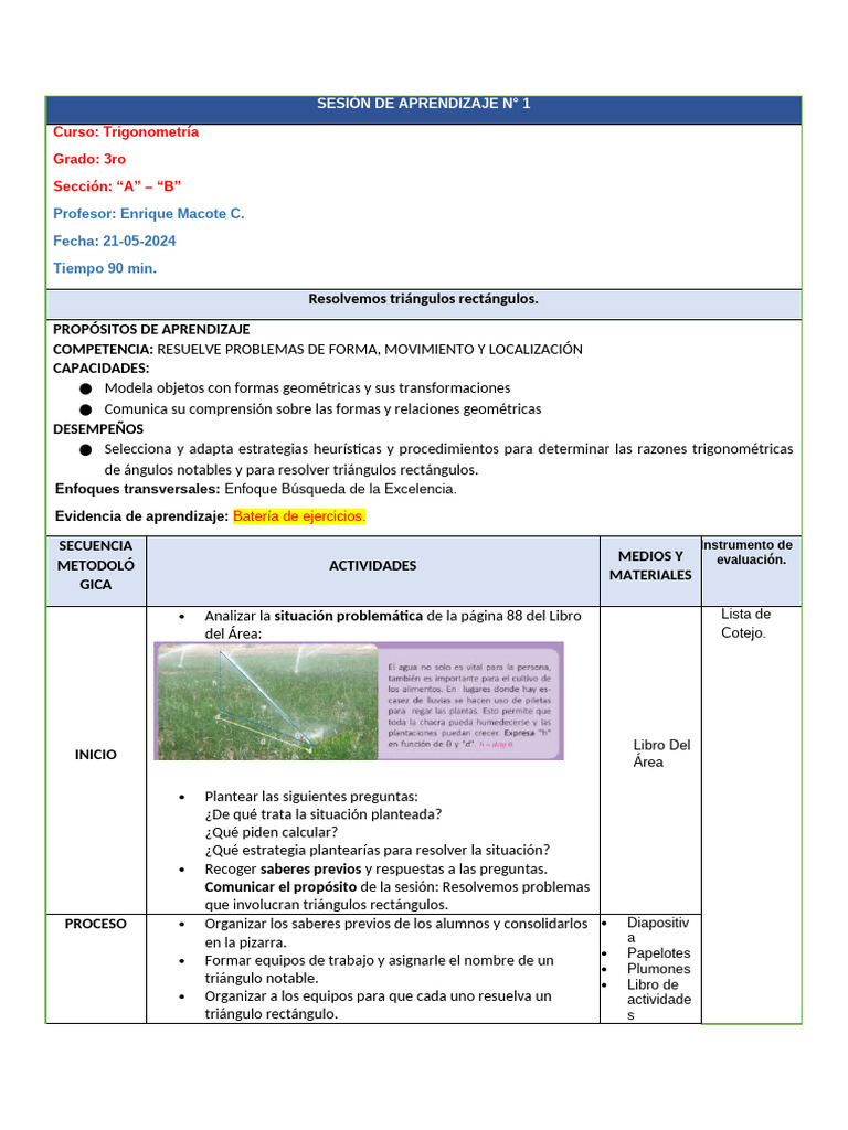Sesión de Aprendizaje N°1 | PDF