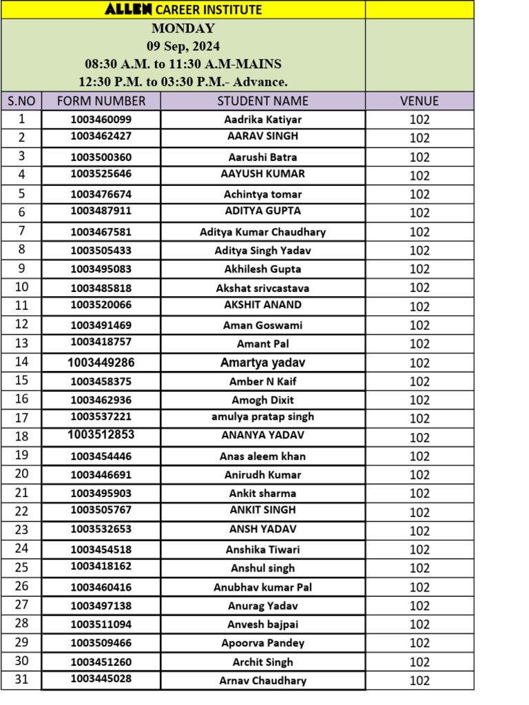 09-09-2024 Test Schedule | PDF