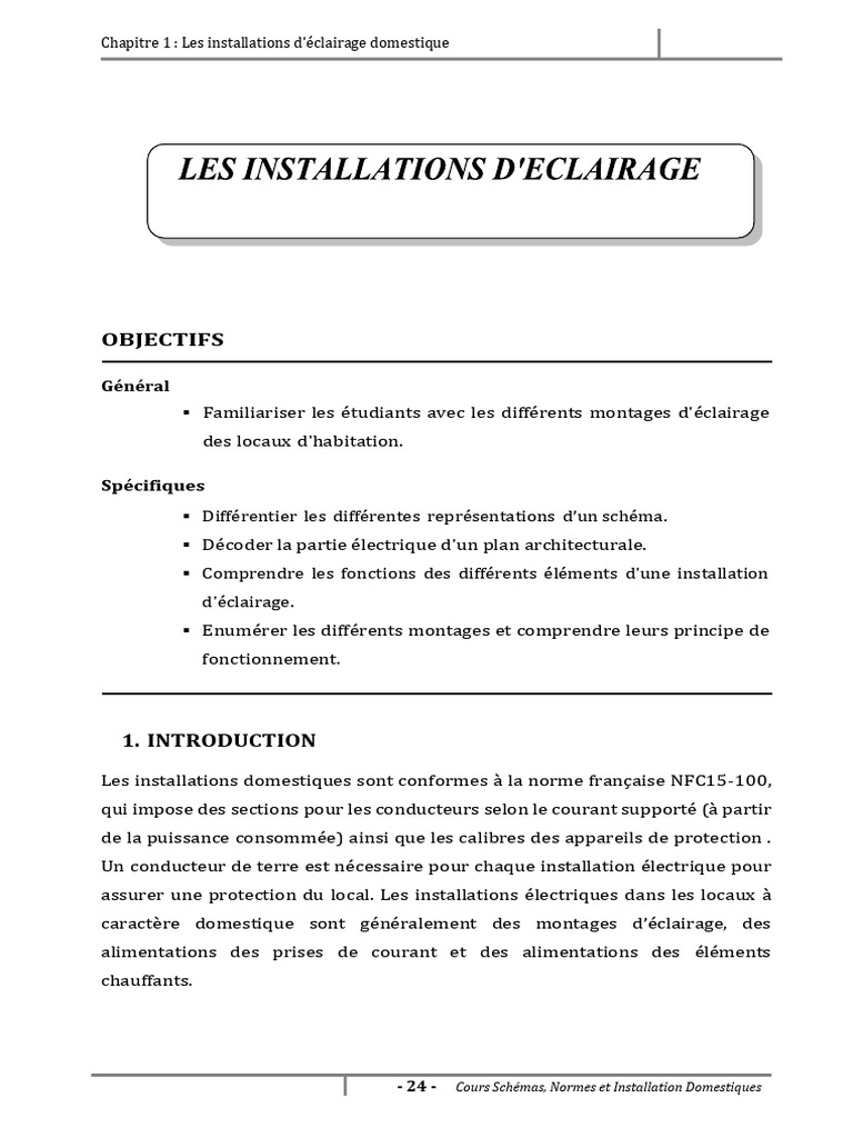 Chapitre 1 Les Installations Eclairage Domestique | PDF