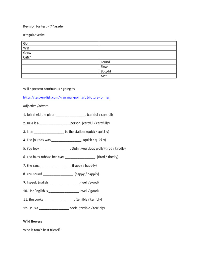 7th Grade Test Revision Guide | PDF