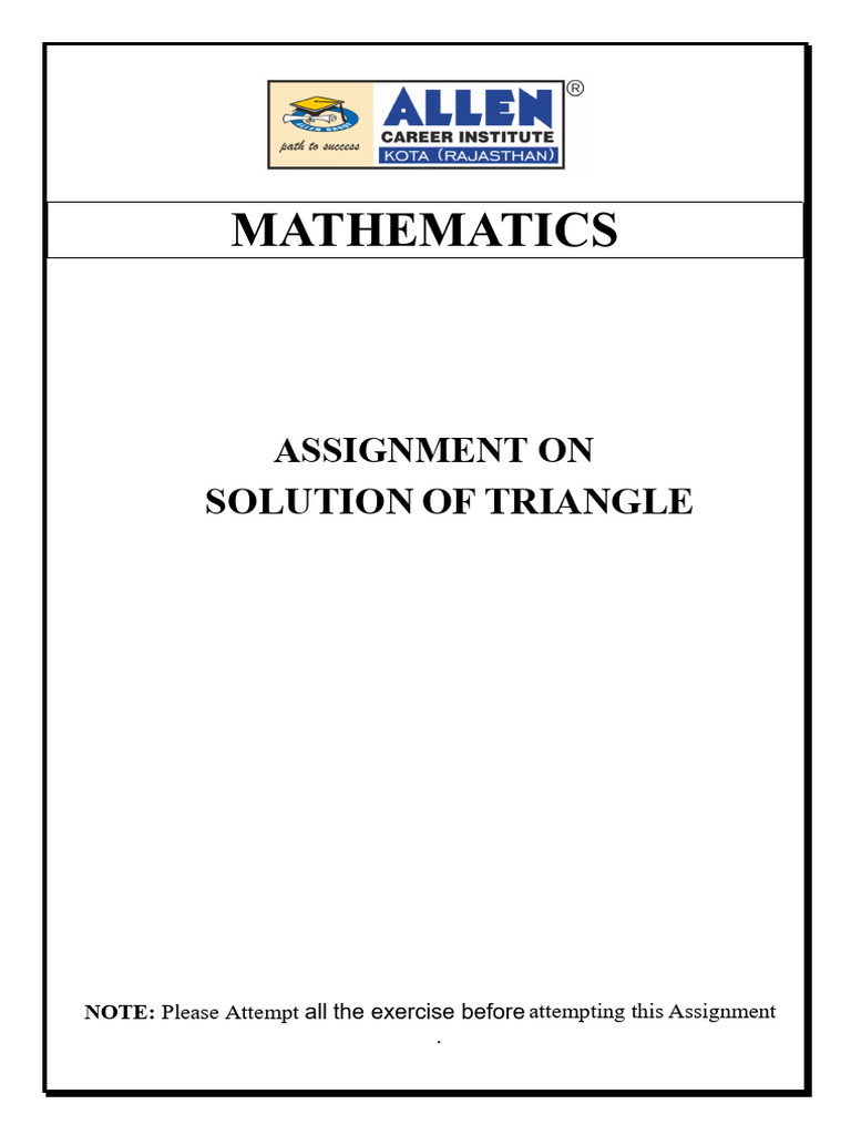 Assignment On Solution of Triangle | PDF