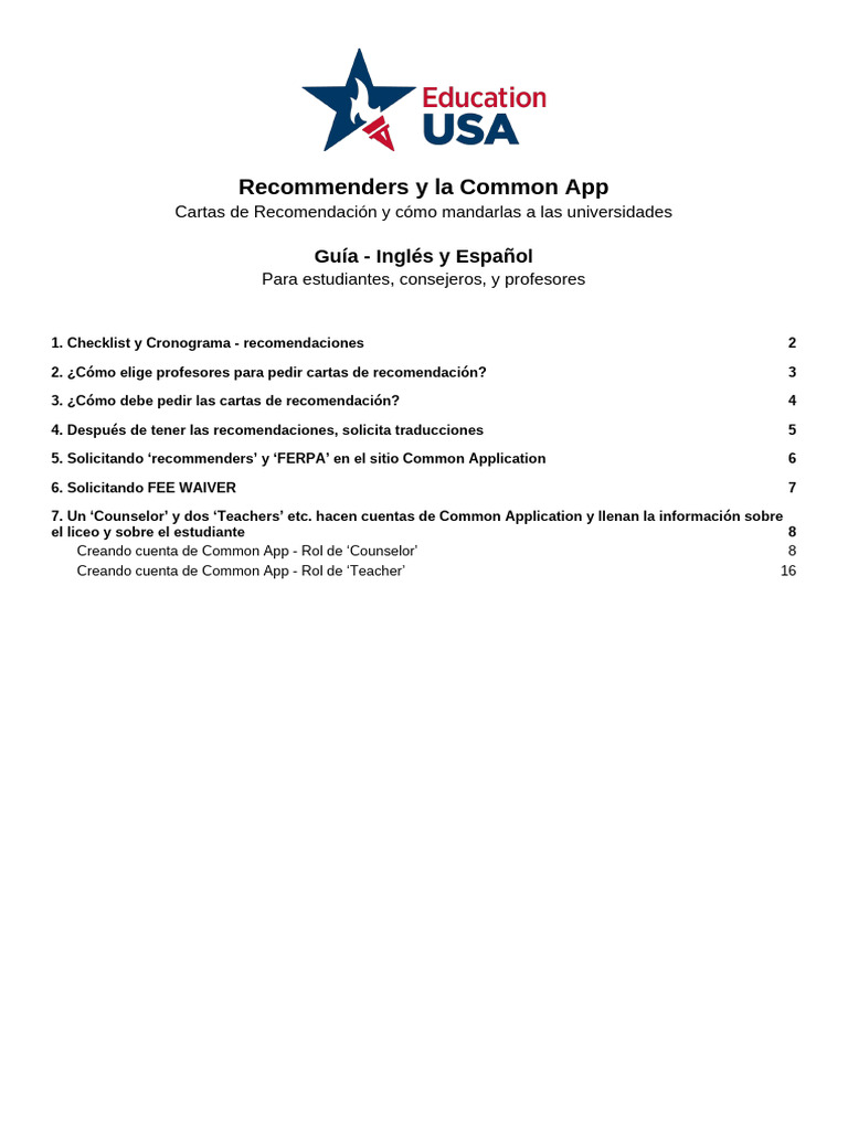 Recomendaciones en la Common App | PDF