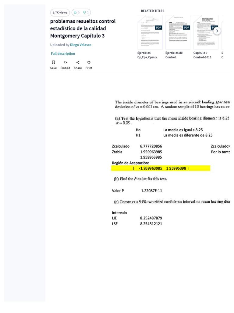 PDF Problemas Resueltos Control Estadistico de La Calidad Montgomery Capitulo 3 Compress | PDF