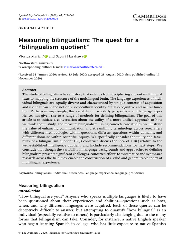 Marian 2020 - Measuring Bilingualism | PDF