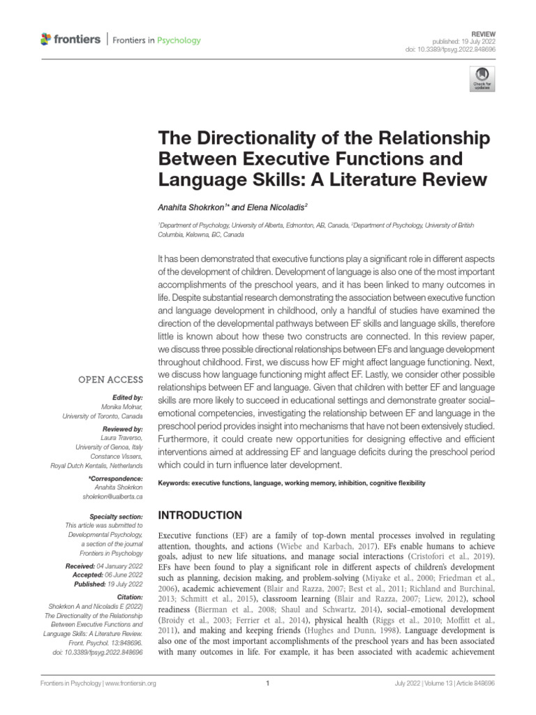 The Directionality of The Relationship Between Executive Functions and Language Skills ...