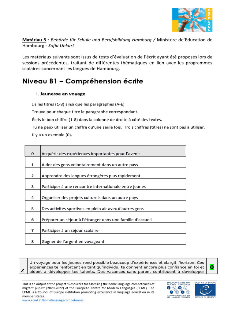Materiau3 - B1 - B1+ - Comprehension Ecrite - FR | PDF