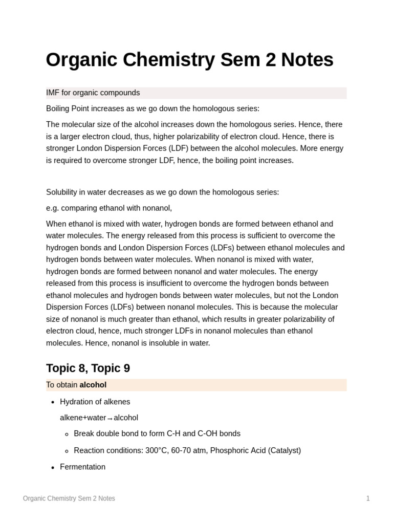 Organic Chemistry Sem 2 Notes | PDF