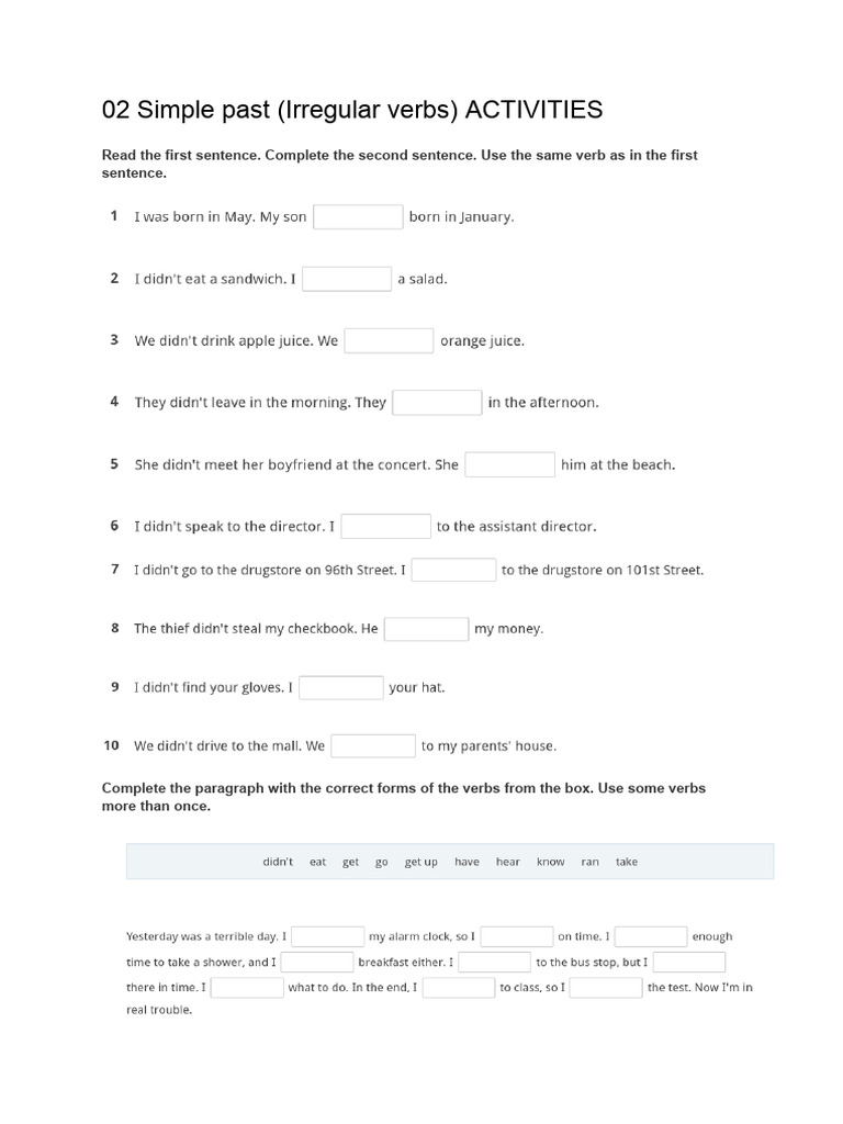Irregular Verbs Practice | PDF