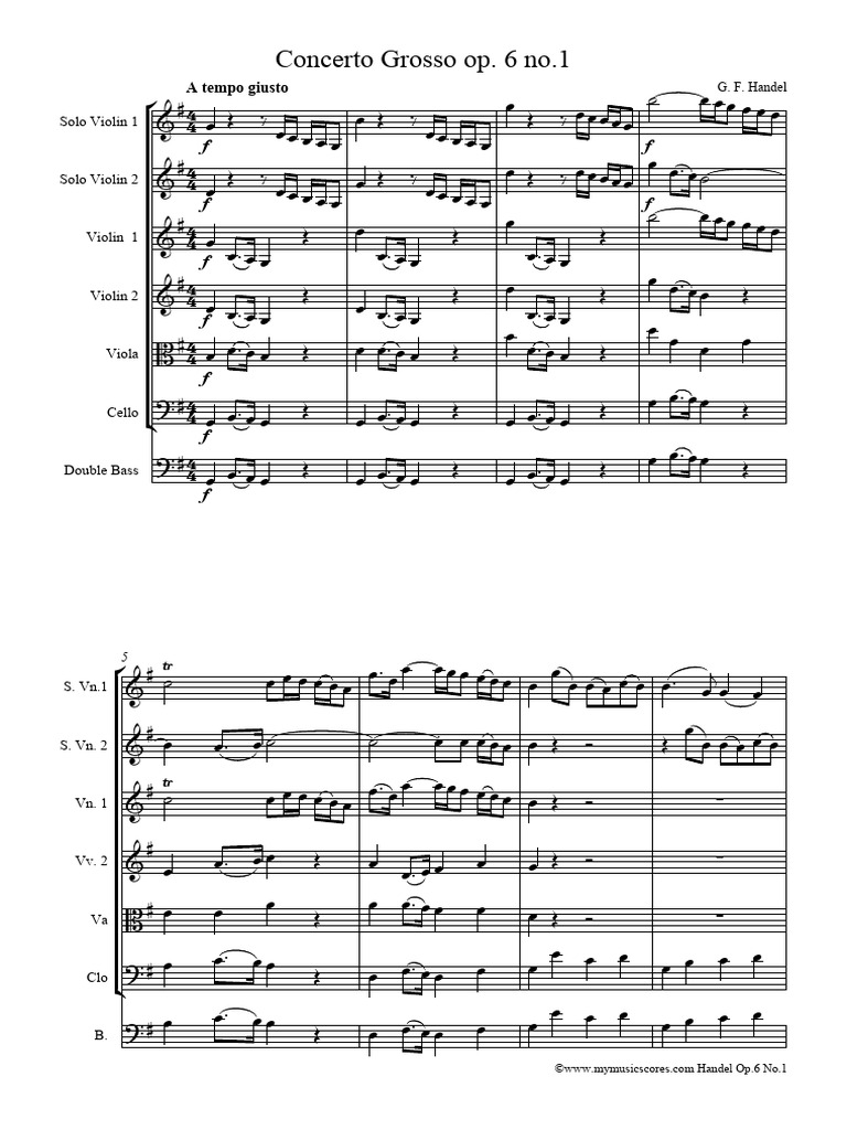 Handel Concerto Grosso Op6 No1 Score | PDF