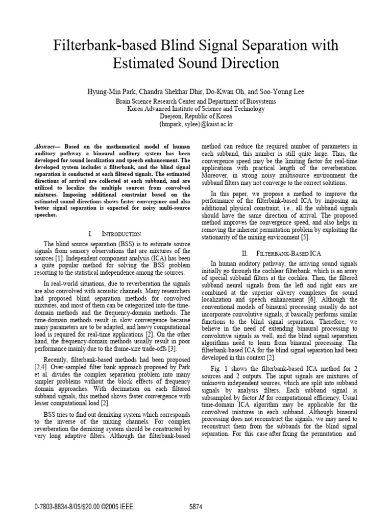 Filterbank-Based Blind Signal Separation With FPGA | PDF
