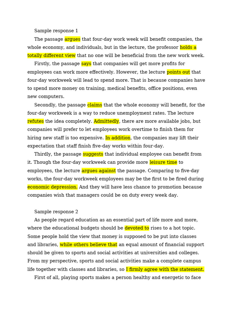 Sample Responses for TOEFL Writing Section | PDF