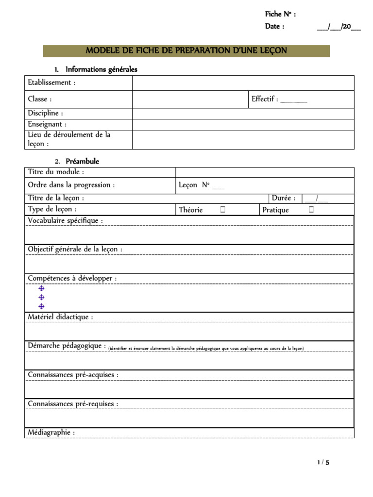 Modèle Fiche de Préparation - APC | PDF