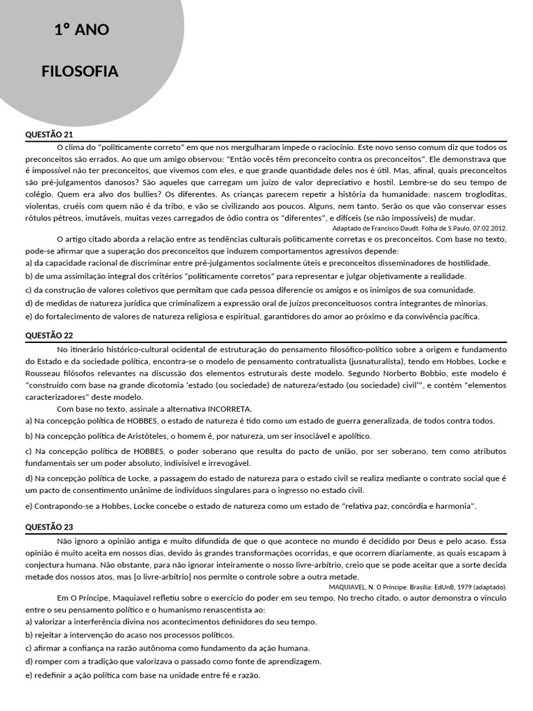 1º Ano - Filosofia (1001, 1002 E 1006) | PDF