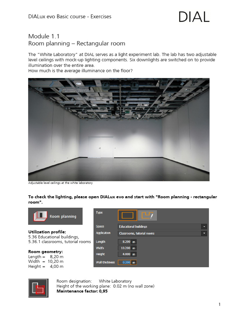 DIALux Evo Basic Course - Exercises | PDF | Lighting