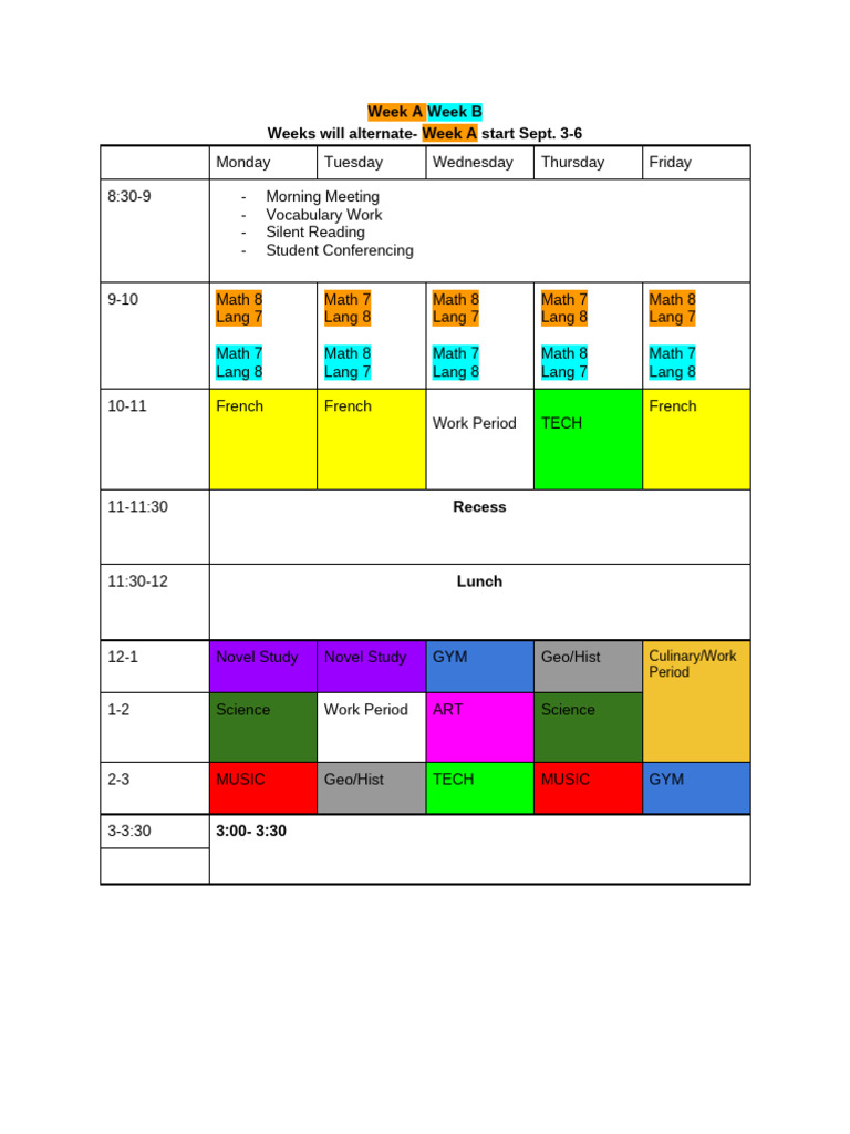 Senior Weekly Schedule (Students) - 2024 - 2025 | PDF