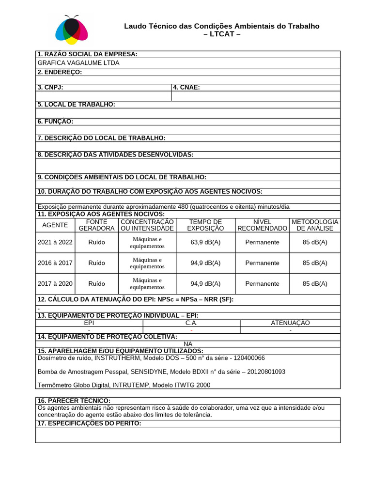 Laudo Técnico LTCAT 2024 - Gráfica Vagalume | PDF