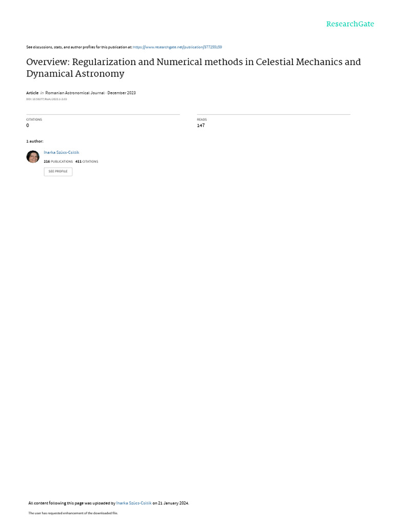 Overview: Regularization and Numerical Methods in Celestial Mechanics and Dynamical Astronomy ...