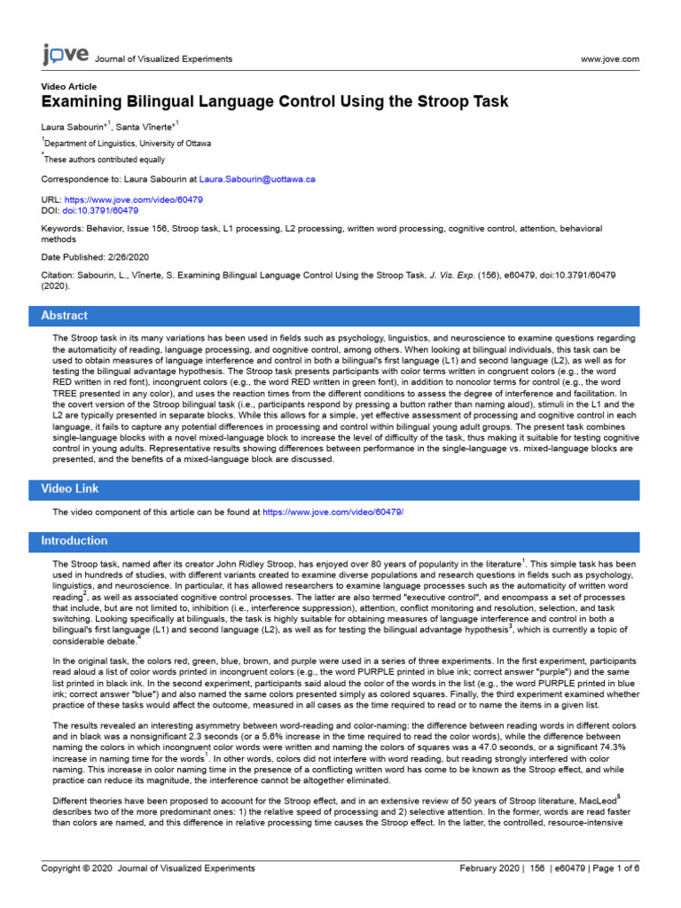11-04 - Examining Bilingual Language Control Using The Stroop Task | PDF