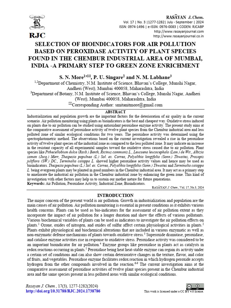 Selection of Bioindicators For Air Pollu | PDF