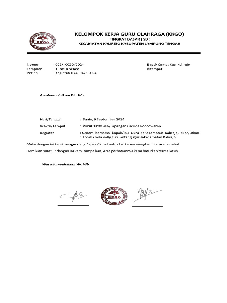 Surat Undangan KKGO Revisi | PDF