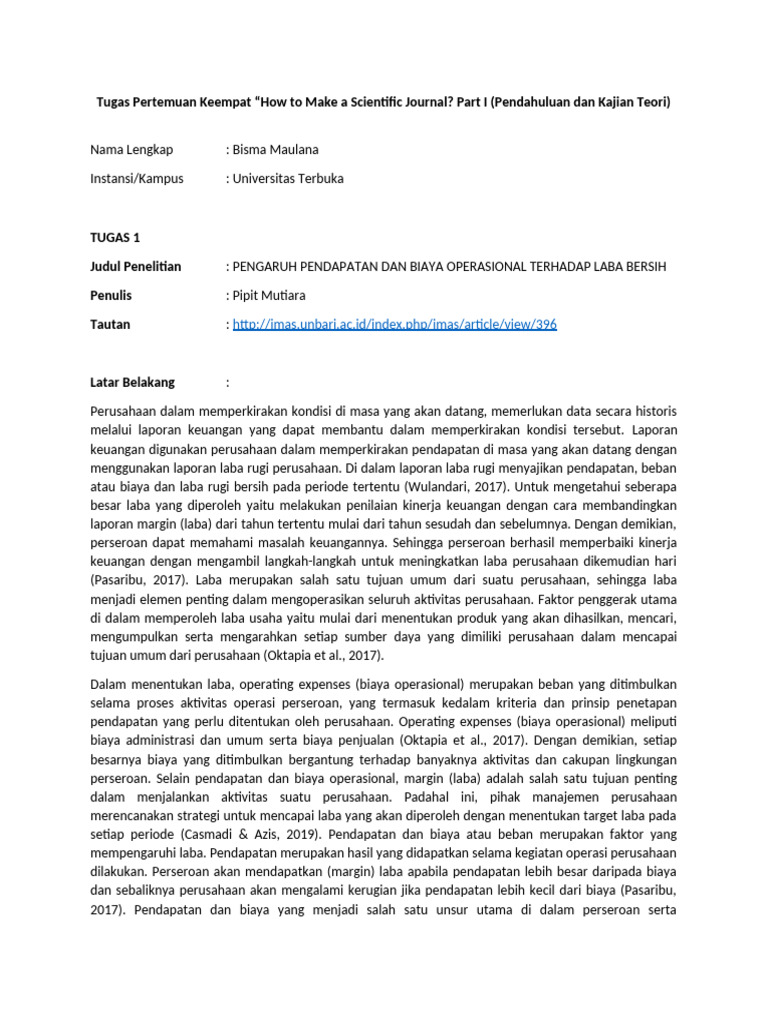 Contoh Tugas Pertemuan Keempat "How To Make A Scientific Journal Part I (Pendahuluan Dan Kajian ...