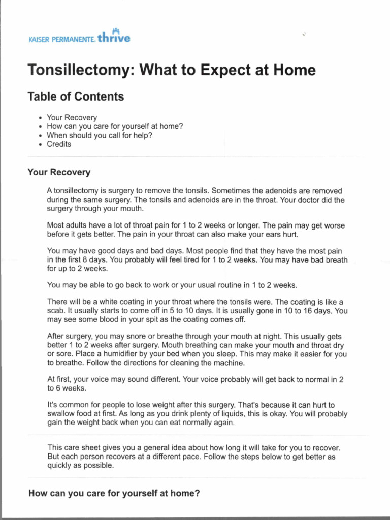 Tonsillectomy Info | PDF