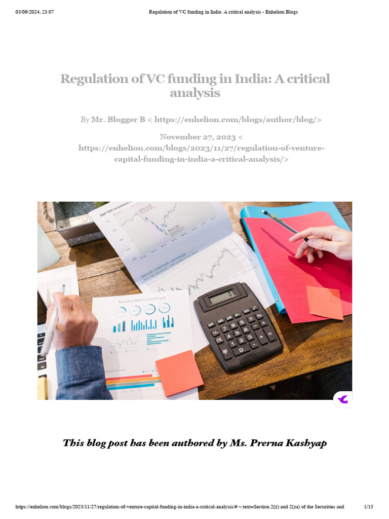 Regulation of VC Funding in India - A Critical Analysis - Enhelion ...