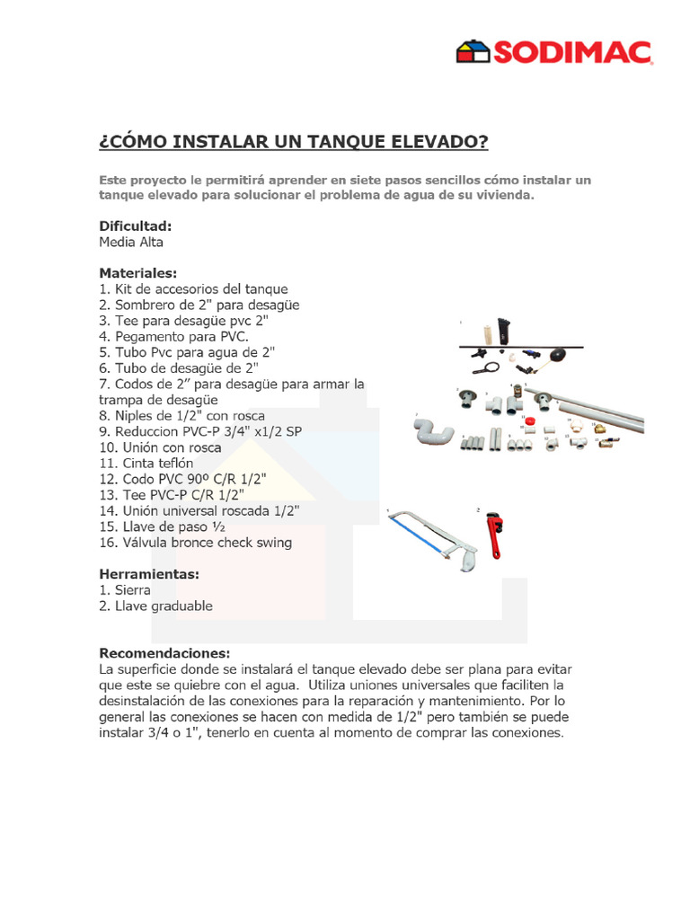 Cómo Instalar Un Tanque Elevado - PDF Descargar Libre | PDF