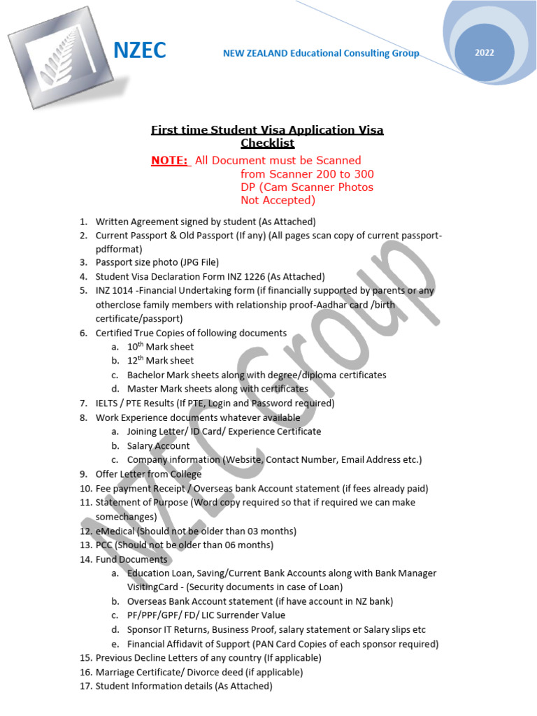 New Zealand Visa Filling Checklist - NZEC | PDF
